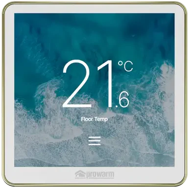 ProWarm Touch IQ ST Series - White Touchscreen Thermostat w/ Brass Trim ...