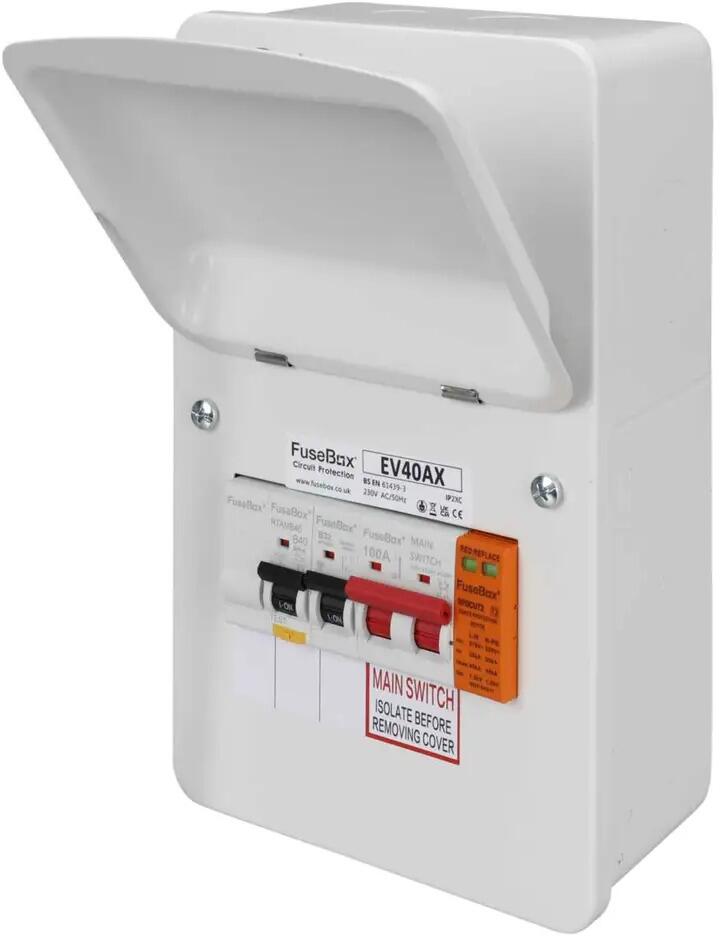 FuseBox EV40AX 100A EV Charger Distribution Board with SPD, 6 Module ...