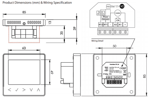 Heatmiser neoStat 12v v2 - Programmable Thermostat Black - Element Shop